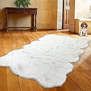 Fur Accents Plush Shag Area Rug - White Faux Fur Sheepskin Rug - Luxury Soft Faux Fur Carpet - Sculpted Edge Rectangle Accent Art Rug 30"x48"