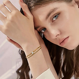 MPRAINBOW Gold Initial Bracelets Jewelry Gifts, 14K Gold Plated Stackable Bracelet Chain,Trendy Letter Jewelry,Cuban Link Snake Chain Bracelet Christmas Birthday Gifts for Women Her Girlfriend