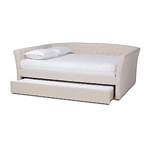 Baxton Studio Delora Modern and Contemporary Beige Fabric Upholstered Full Size Daybed with Roll-Out Trundle Bed