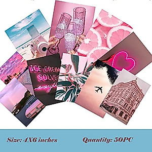 Michgar Room Decor for Teen Girls Aesthetic Pink Wall Collage Kit，50PCS 4X6 Room asthetic wall images,Dorm Photo Display aesthetic pictures，Posters for Bedroom，Teen Girl Room Decor 。…