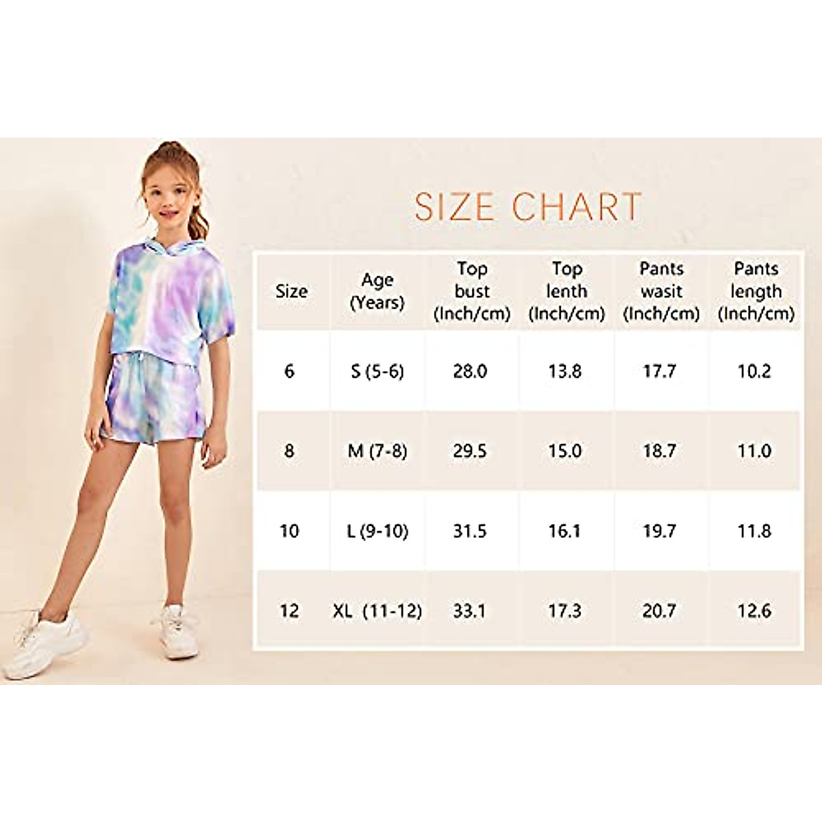 Girls Tie Dye Clothes Outfits Two Piece Set Jogger Suits Sweatsuits Tracksuits Sweatshirts Tops Hoodies Shorts Sets Size 10