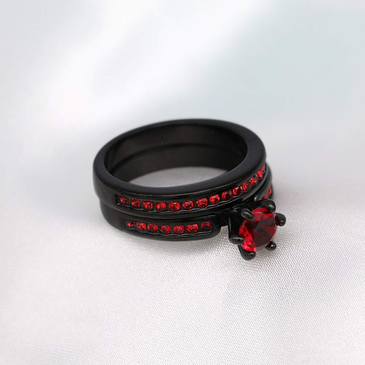 Bridal Sets Black Gold Plated Womens Wedding Ring Sets Red Cz Engagement Ring 2pcs Wedding Band