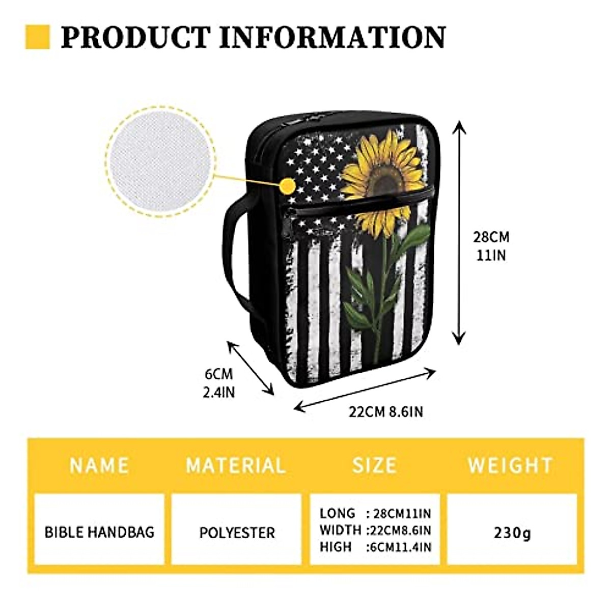 POLERO American Flag Sunflower Bible Cover for Women Bible Book Protective Carrying Case with Pocket USA Flag Bible Bag