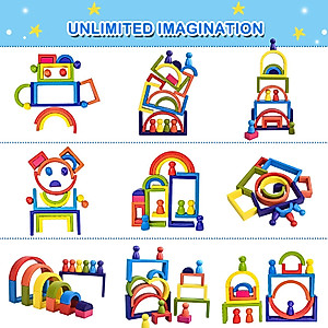 BOZE SUPOD Wooden Toys, Montessori Toys for Kids 3 4 5 6+Years Old Boys Girls Rainbow Stacking Blocks Set Preschool Activites Educational Toy Gifts for Toddler-19PCS