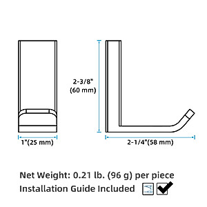 APLusee 2 Pack Bath Robe Hook, 304 Stainless Steel L Shape Coat Holder, Bathroom Home Accessories Matte Black