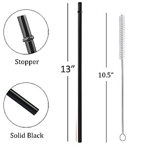ALINK 13 inch Extra Long Reusable Plastic Black Straws, 12-Pack Tumbler Straws for Stanley Cups, 1 Gallon, 64 oz 40 oz 32 oz Water Bottles, Pack of 12 with Cleaning Brush
