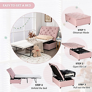 KOMFOTT Folding Ottoman Sleeper Chair Bed with Mattress, Convertible Fold Out Sleeper Sofa Bed, Guest Bed Chaise Lounge for Living Room Small Apartment Bedroom, 89" D x 40.5" W