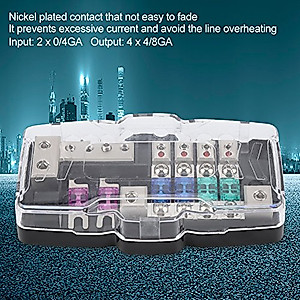 4 Way Power Distribution Block, Car o Stereo fuses Box Block, 0/4 Gauge in, 4/8 Gauge Out