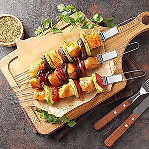 6 Pack Kabob Skewer for Grilling- 17" Long Metal Stainless Steel BBQ Skewer Stick with Push Bar, Reusable Double Pronged Kebab Skewer Tool Quick Release Meat, Chicken, Vegetable and Fruit