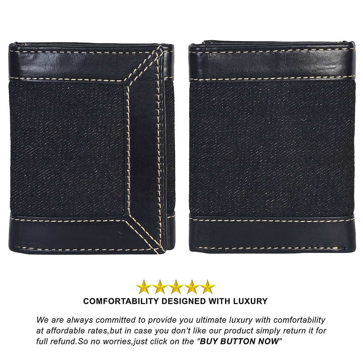 Denim Men's Trifold Designer Wallet - Sleek and Slim Includes ID Window and Credit Card Holder by Leatherboss