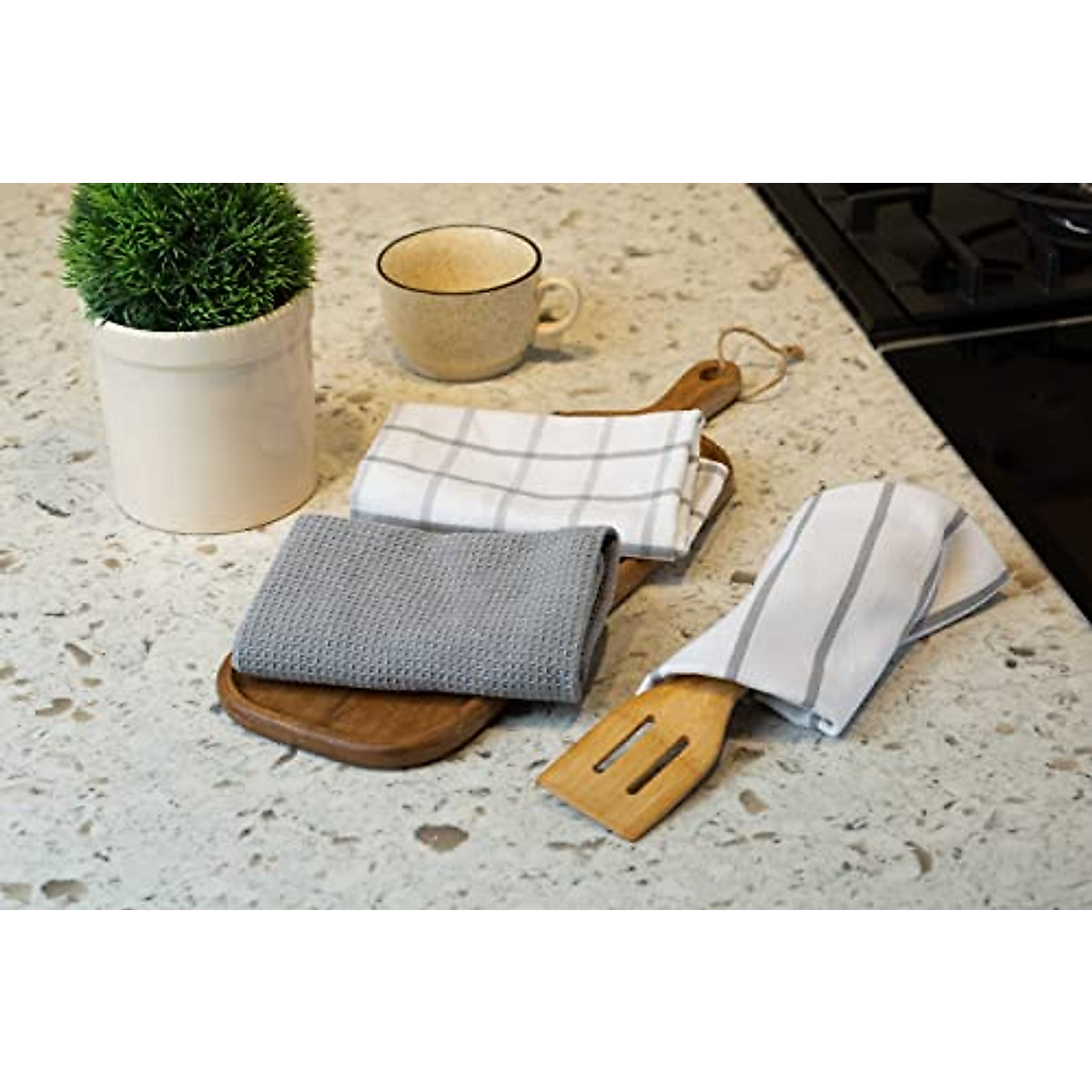 LANE LINEN Kitchen Towels and Dishcloths Set - Pack of 6 Cotton Dish Cloths, 18”x 28”, Soft Hand for Kitchen, Tea Towels, Premium Quick Drying Cleaning Grey