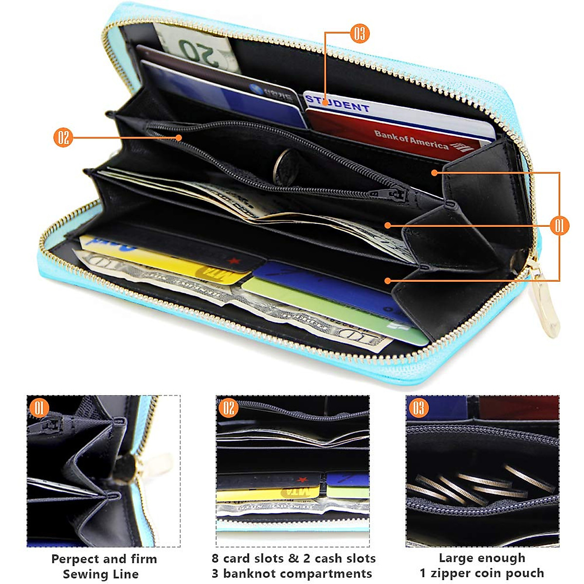 by you Women Holographic 3D Long Clutch Wallet Zipper Closure Card Slots Zippered Coin Pouch (SEASHELLS)