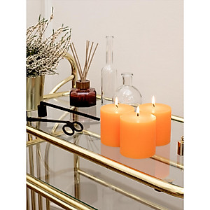 CANDWAX 3x3 Pillar Candle Set of 3 - Decorative Rustic Candles Unscented and No Drip Candles - Ideal as Wedding Candles or Large Candles for Home Interior - Orange Candles