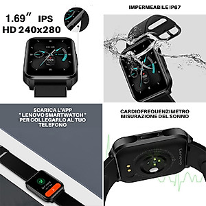 Lenovo S2pro Smart Watch Fitness Tracker with Heart Rate Monitor, Blood Oxygen Tracking, 22 Sport Modes, 1.69 Inch Touch Screen Smartwatch Fitness Watch for Women Men Compatible with Android iOS