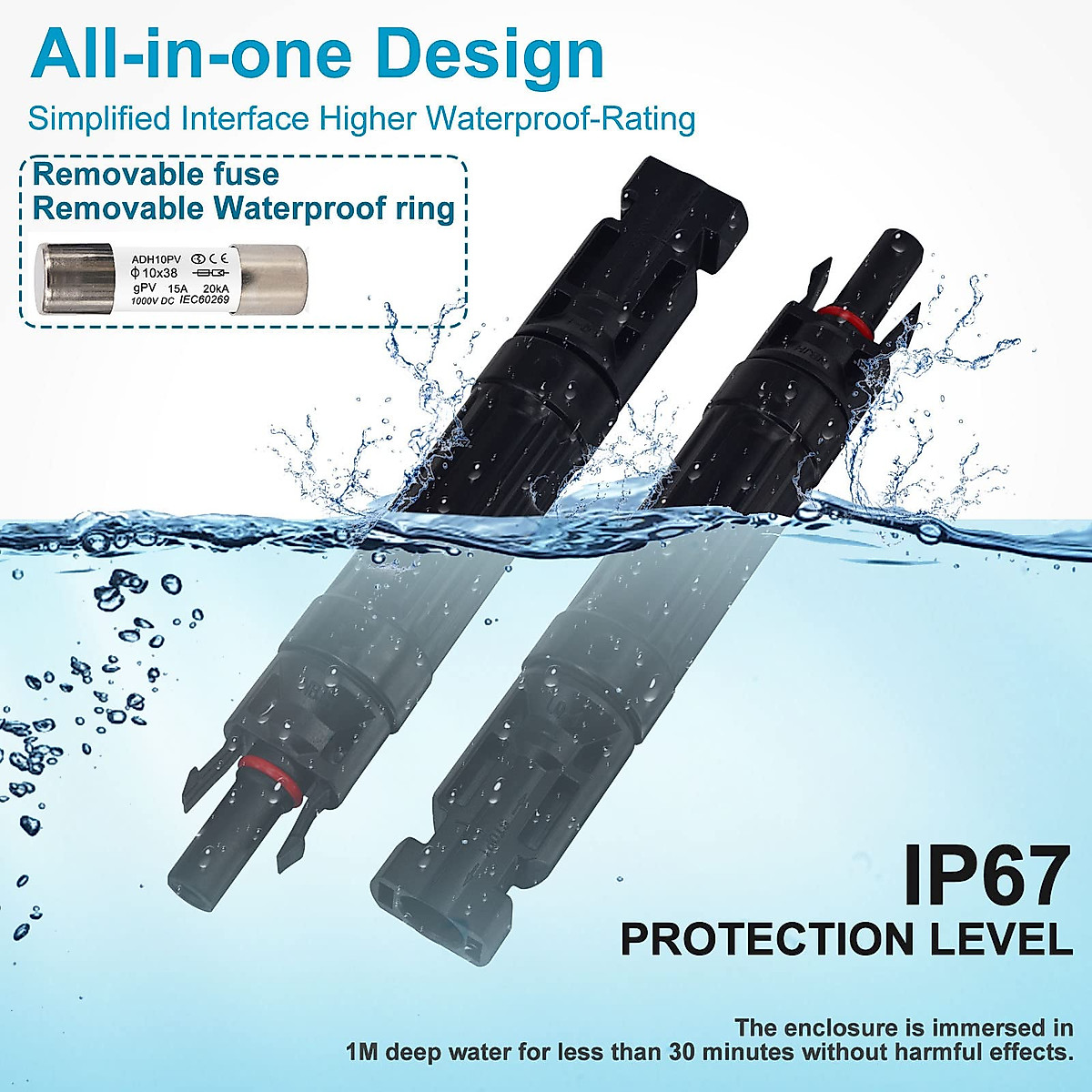 Leehitech 20A Solar Fuse Holder Inline with Male and Female Connector for Solar Panel and Solar Controller, Waterproof Solar Fuse Connector, Solar Surge Protection Device 5pcs