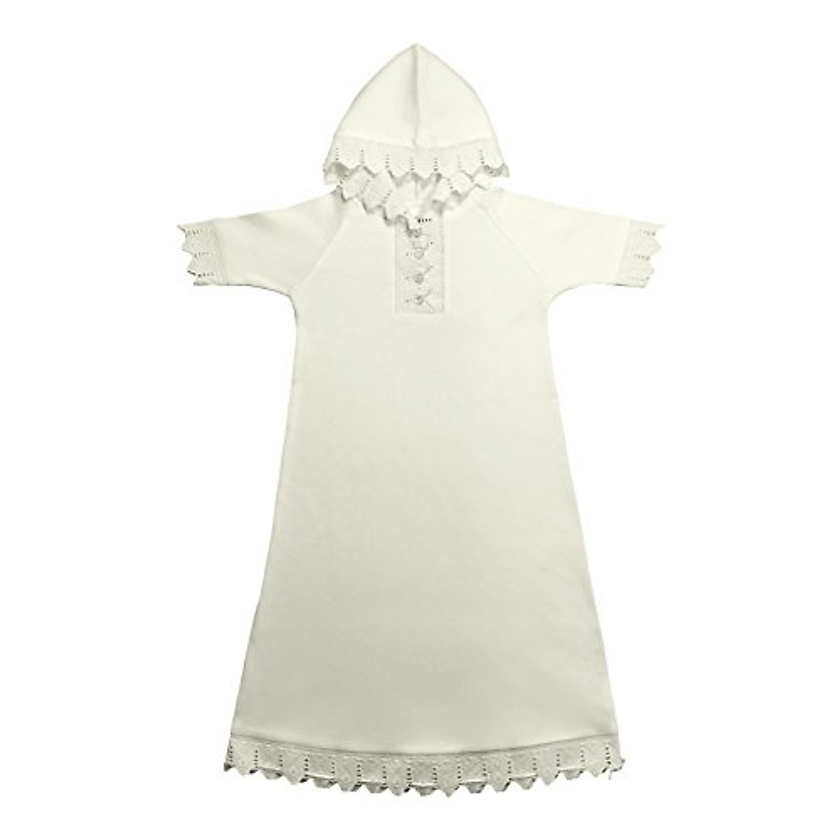 Victorian Organics Baby Gown Organic Cotton and Lace Infant Button Hoodie Bunting (NB 0-3 months, Antique White)