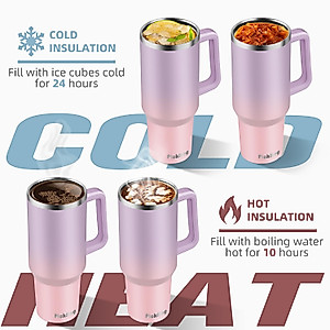 40 oz Tumbler with Handle and Straw, 100% Leak Proof Tumblers Cup, Stainless Steel Insulated Travel Coffee Mug, Keeps Drinks Cold for 24 Hours or Hot for 10 Hrs, Fit for Car Cup Holder, PurplePink