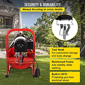 VEVOR Drain Cleaner Machine 75Ft x 1/2Inch, 370W Drain Cleaning Machine Fits 1 Inch (25mm) to 4 Inch(100mm) Pipes, Portable Electric Drain Auger Cleaner with 8 Cutters, Gloves