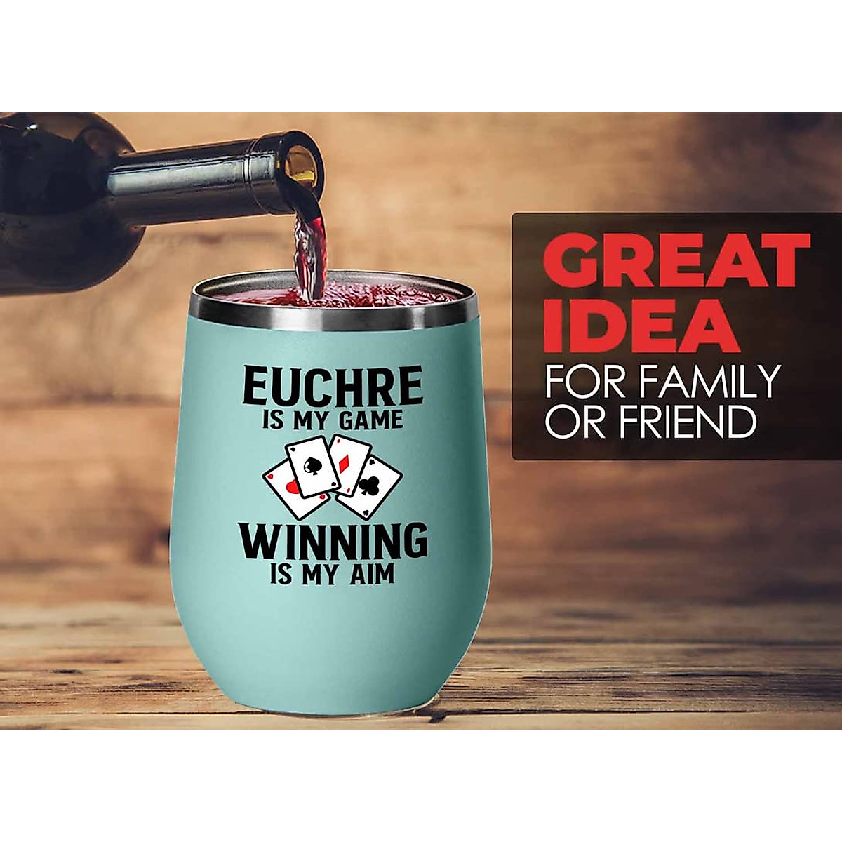Flairy Land Euchre Teal Wine Tumbler 12oz - Euchre is my game - Euchre Card Game Set Euchre Score Keepers Player Partner Gifts