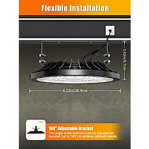 LED High Bay Light, 100W 10000LM Super Bright UFO High Bay LED Lights, 6500K LED Shop Lights, IP54 Warehouse Lights Area Light Fixture Commercial Bay Lighting Bay Lights for Garage Barn Workshop-10