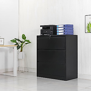 WIILAYOK Lateral File Cabinet with Lock,3 Drawer File Cabinet for Home and Office, Organizer Storage Lateral Locking Filing Cabinet, Black