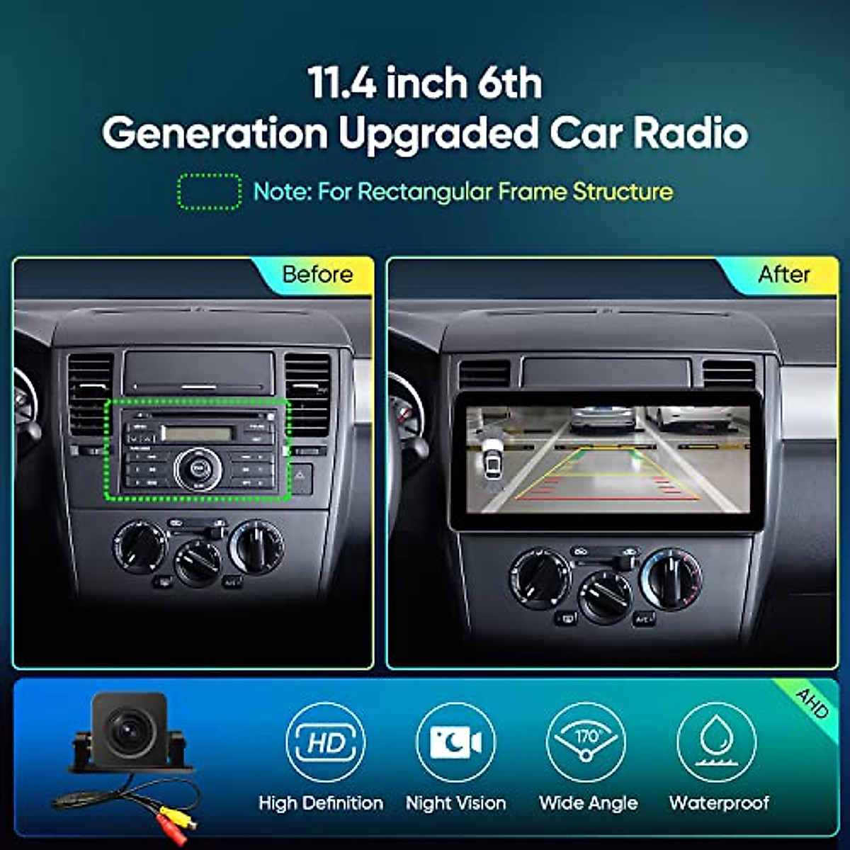 5G WiFi 11.4″(2G/3GRam 32G ROM) Single Din 8Core Adjustable Touchscreen Car Radio with Carplay&Android Auto/FM/48-EQ Car Radio/Bluetooth/1080P Backup Camera (8Core(3Ram 32Rom) WiFi)