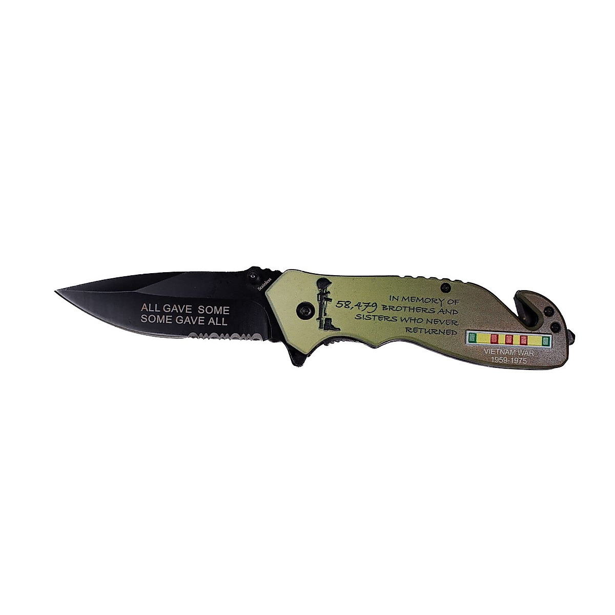 Folding Pocket Knife, 5 inch Stainless Steel Blade Pocket Knife with Vietnam War Veterans Flag| Vietnam War Memorial Collection In Memory of 58,479 brothers and sisters who never returned| with Pocketclip for Camping, Gifts for Father, Husband