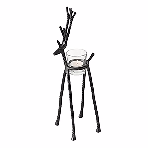 Rustic Reindeer Votive Candle Holders, Set of 3, Handmade, Forged Black Aluminum, Glass Cups, 10.25, 14.25, and 20 Inches