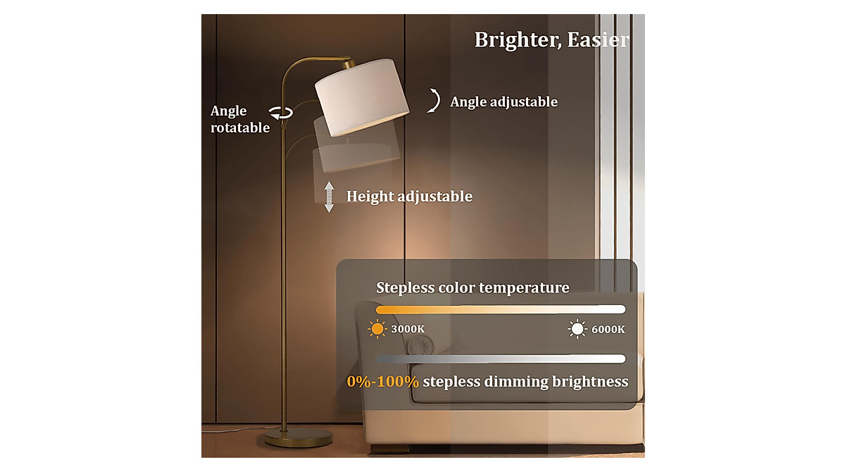 FINNCHY Gold Floor Lamp with Remote Control - Dimmable & Adjustable