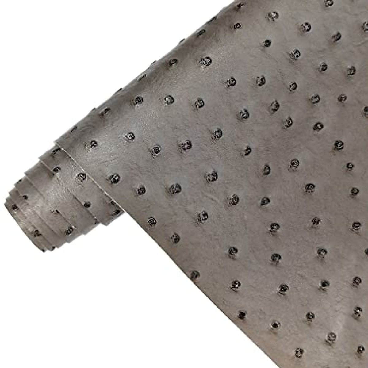 Ostrich Faux Leather Vinyl Roll 12 x 53 inches Solid Textured Synthetic Crafts Fabric for Leather Keychains Purse Wallets Making Upholstery Decoration, Gray