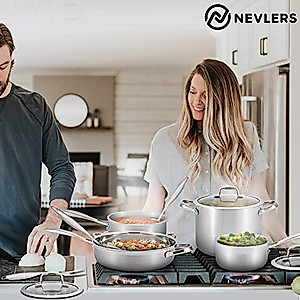 Nevlers 10 Piece Multi-Clad Tri-Ply 18/8 Stainless Steel Cookware Set - Pots and Pans Set - Makes for a Great Cooking Set for Your Kitchen - It is Dishwasher Safe Too!