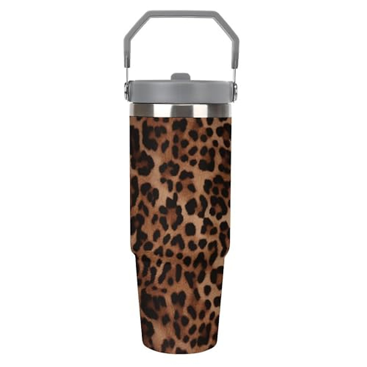 YTLKGFP 30 Oz Large Capacity Car Cup Leopard Print Tumbler with Handle Straw Lid Insulated Stainless Steel Water Bottle Travel Mug Leak-proof Car Cup Keeps Cold Or Hot