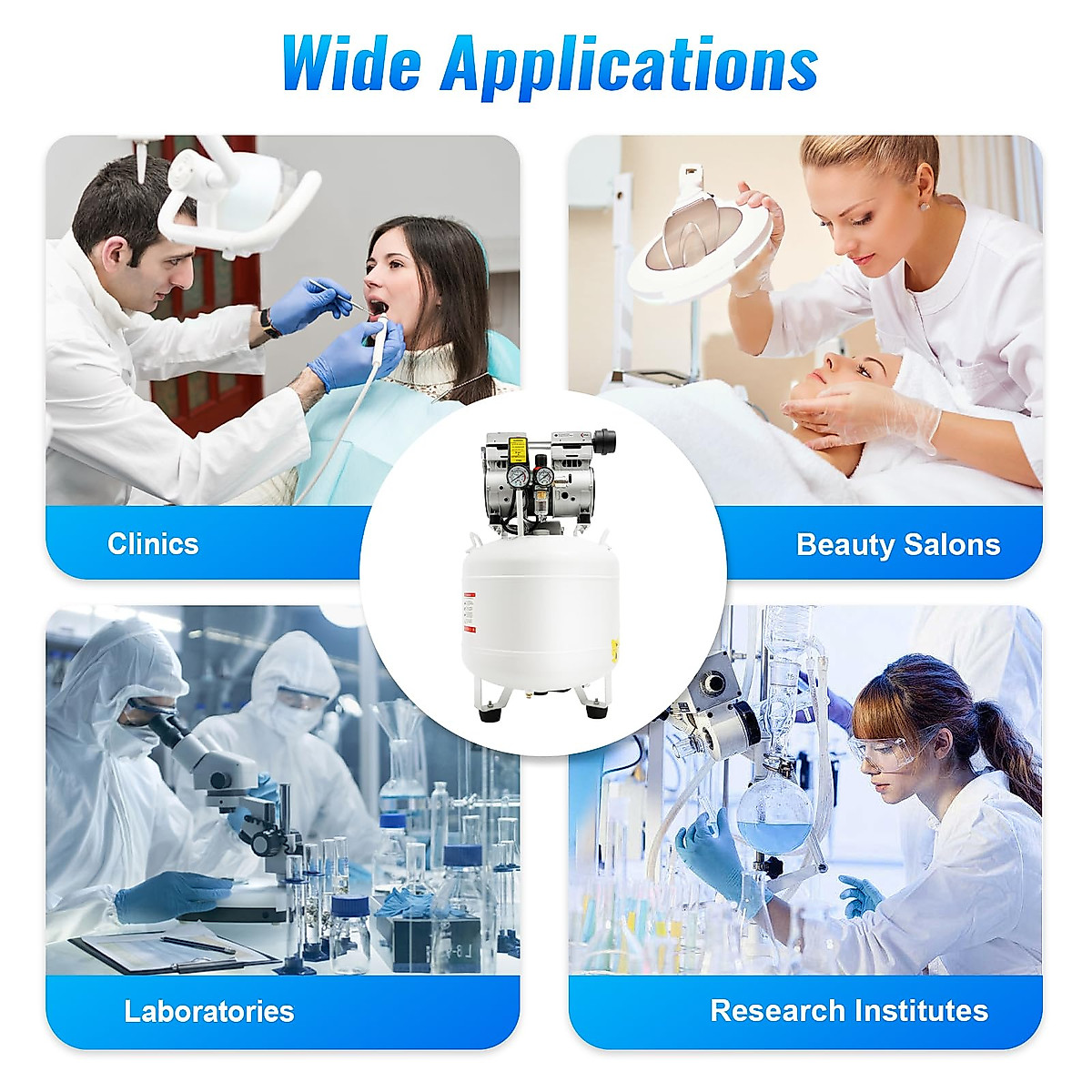 40L 750W Portable Dental Air Compressor, Electric Quiet Dental Air Compressor, Oil Free Oilless Air Compressor Dental Chair Device, 165L/min