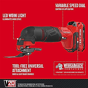 CRAFTSMAN V20 Cordless Multi-Tool, Oscillating Tool Kit, 16 Piece Kit with Blades, Sand Paper, Battery and Charger Included (CMCE500D1)