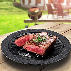 Cabilock Portable Stove Korean Grill Pan Cast Iron Non Stick Indoor Grill Stovetop Plate Round Barbecue Pan Korean Style BBQ Plate Table BBQ Korean BBQ Grill Pan Cheesecake Pan