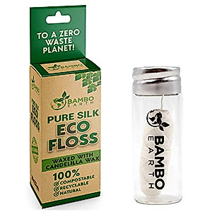 Biodegradable Mint Dental Tooth Lace Floss With Refillable & Reusable Glass Holder - 100% Organic Natural and Compostable Teeth Silk Spool Waxed With Candelilla Wax & Eco-Friendly Zero Waste Packaging
