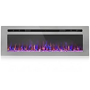 LITSDFM 60 Inch Electric Fireplace Wall Mounted Electric Fireplace Inserts Fireplace Recessed, Low Noise, Remote Control with Timer, Adjustable 12 Flame Color, 750/1500W