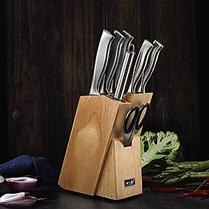 SIXILANG Knife Set, 8 Piece German Stainless Steel Hollow Handle Manual Knife Sharpener Forged Kitchen Knives Set with Oak Wooden Block Gift