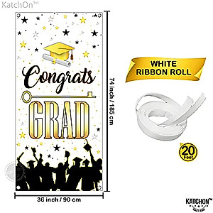 Congrats Grad Graduation Door Sign - 74x36 Inch | Congrats Grad Banner, Graduation Party Decorations 2023 | Graduation Door Banner 2023 | Graduation Decorations White and Gold | Graduation Door Cover