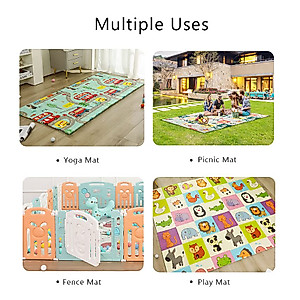 79 x 71” Baby Play Mat Reversible Foldable Floor Playmat Extra Large Thick Foam Playmat Non-Toxic Waterproof Crawling Mat for Infants Toddlers and Kids Indoor Outdoor Use (Car-Animal)