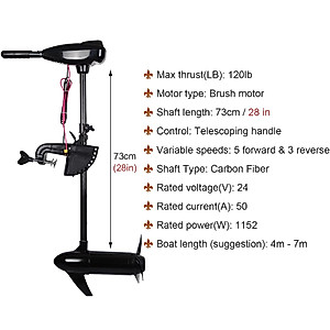 trolling Motor 24V 120 Lb Thrust Trolling Motors, Electric Outboard Motor for Kayak/Trolling Boat/Aluminum Boat/Fishing Boat, Transom Mounted