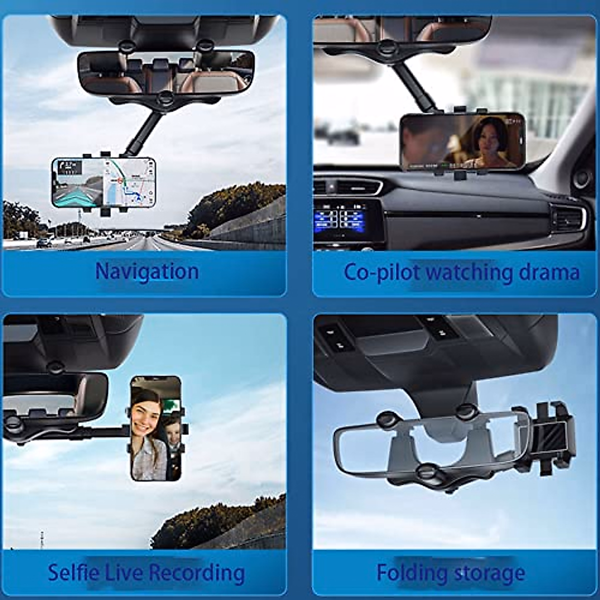 Youdiyla 360°Rotatable and Retractable Car Phone Holder - Rear View Mirror Phone Holder, Car Phone Holder Mount, Easy to Install and Remove, for All Mobile Phones and All Car