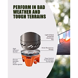 Portable Backpacking Stove WILD-WIND X0 Lightweight Camping Stove Cooking System 1 Liter Pot, One-Piece Design Camp Stove Propane for Hiking, Fishing, Hunting Emergency & Survival (organe)