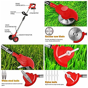 [US Warehouse] Fairnull 24V 6000mAh Weed Trimmer Cordless Electric Weed Eater, 3-in-1 Grass Trimmer/Edger Lawn Tool/Brush Cutter, Push Wheeled No String Trimmer Lawn Mower for Garden & Yard