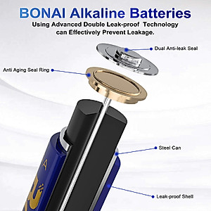 BONAI 1.5V AAA Alkaline Batteries Long-Lasting Triple A Battery High-Performance Leak-Proof 10-Year Shelf Life (40 Count)