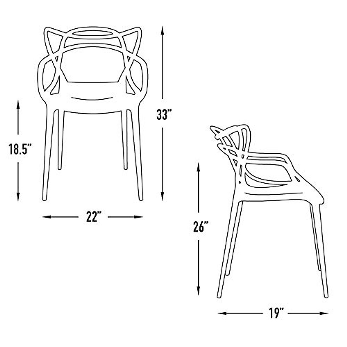 Laura Davidson Furniture Set of 2 - Masters Entangled Chair for Dining & Office -Modern Designer Stackable Armchairs, Made of Solid Color Polypropylene, Grey