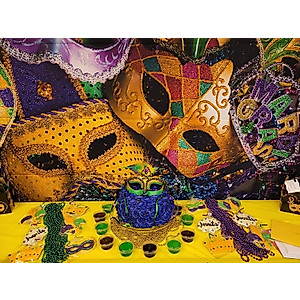 Vinyl 8X6FT Purple Green Gold Beads Masquerade Party Photography Backdrop for Carnival Fiesta Mardi Gras Dance Photo Background Supplies Children Birthday Photo Booths Props Decorations