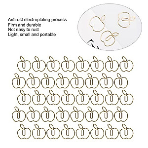 40Pcs Golden Apples Shape Paper Clips,Gold Journal Paper Clips Metal Bookmark Clips Office Supplies with Storage Box for Document Organizing