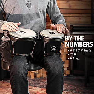 Meinl Percussion Bongos Hand Drum Set 6.5" and 7.5" with Synthetic Shells and Tuning Key — NOT Made in China — Journey Series, 2-Year Warranty (HB50BK)