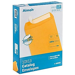 100 10 x 13 Self-Seal Brown Kraft Catalog Envelopes - 28lb, 100 Count, Ultra Strong Quick-Seal, 10x13 inch (39300)